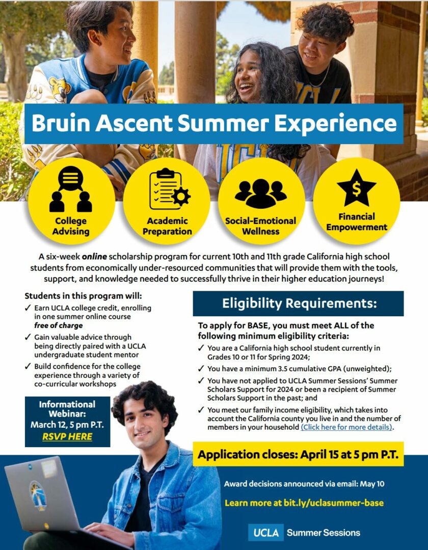 (10th & 11th) UCLA Bruin Ascent Summer Experience- Online Scholarship ...